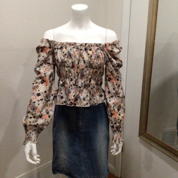 Papaya | Tops | Papaya Multico Floral Shirt Peasant Puff Sleeve Cropped ...